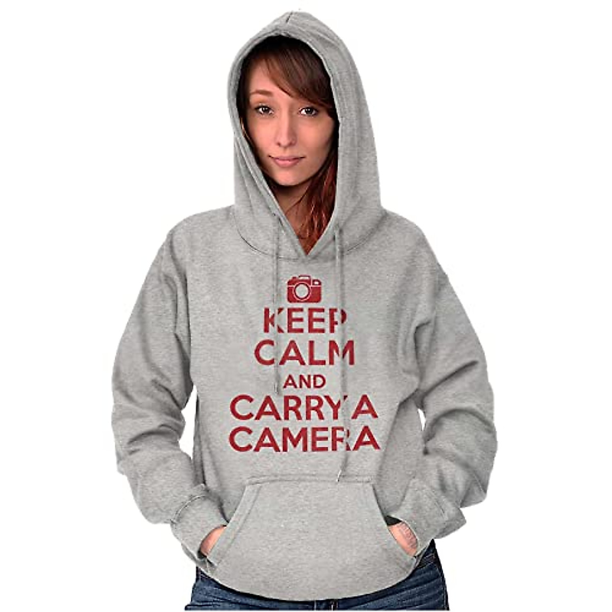 Brisco Brands Keep Calm Carry A Camera Photographer Hoodie Sweatshirt Women Men Sport Grey