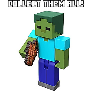 Minecraft Craft-A-Block Zombie Figure, Authentic Pixelated Video-Game Characters, Action Toy to Create, Explore and Survive, Collectible Gift for Fans Age 6 Years and Older