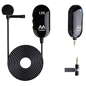 Wireless Lavalier Microphone System Wireless Lapel Mic Micro Rechargeable Recording with Monitor Jack for iPhone iPad Smartphone Camera Laptop YouTube Interview Vlog Video