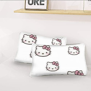 Hello Cat Kitty Anime Cartoon Bedding Set Boys Girls Women Man 100% Cotton Duvet Cover and Pillow Cases 3 Pieces Bedroom Bed Set Hello Cat Kitty Merch