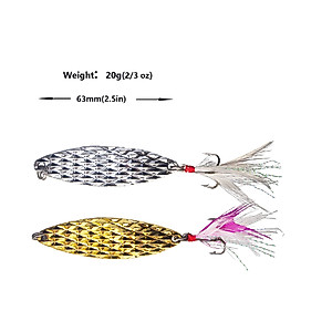 DAIMOUTH 10pcs Fishing Spoons Lures Metal Spoon Fishing Lures Spinner Baits Fishing Baits with Feathered Treble Hook for Salmon Walleye Bass,5g-20g