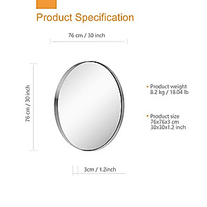 KAASUNES 30-Inch Circle Mirror Mounted Round Mirror Premium Brushed Metal Coated Frame Black, Glass Panel Circle Deep Set Design for for Washroom, Entryways, Living Rooms
