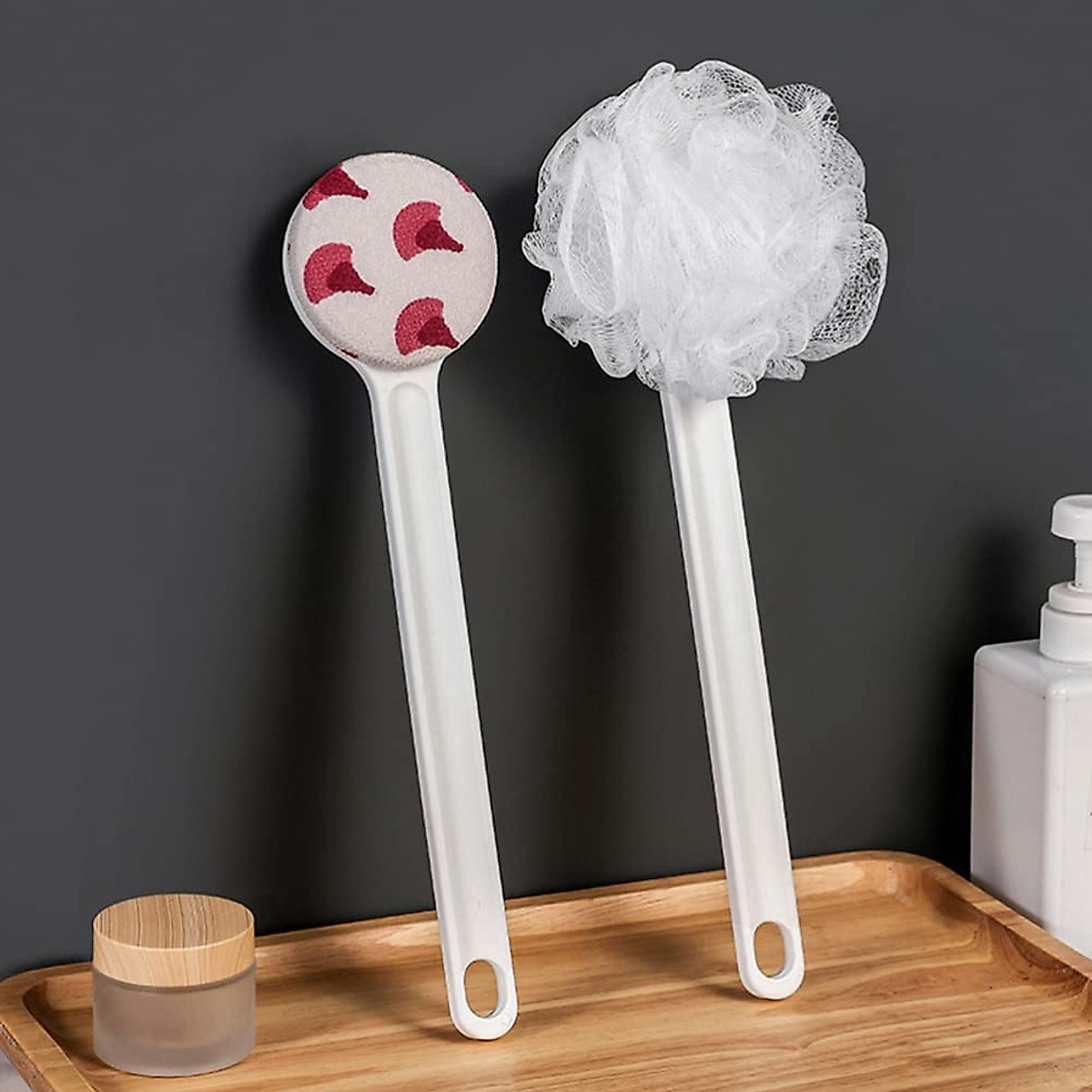 Cabilock Bath Back Brush Bath Body Brush Shower Foot Scrubber Shower Brush with Bristles Loufa Puff Scrubber Back Brush Handle Dual-Sided Back Brush Body Scrub Man Ice Cream Loofah Pp