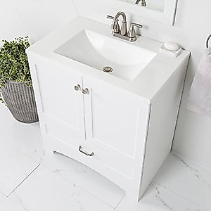 Spring Mill Cabinets Emlyn 30 Inch Bathroom Vanity with White Single Sink Top, 2-Door Cabinet, 1 Drawer, 30.5" W x 18.75" D x 32.89" H, White