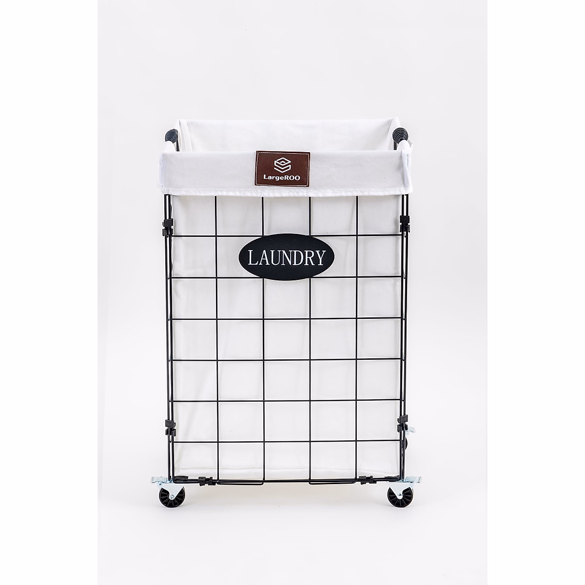 LargeROO Wire laundry Basket with Wheels & Removable Liner Bag for Bedroom, Small 72L Laundry Hampers Black Rolling Baskets Dirty Clothes Hamper on Wheels