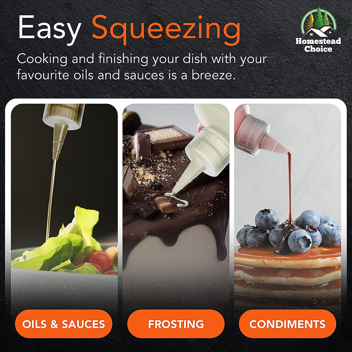 6-pack Plastic Squeeze Bottles for Sauces - 16 OZ Condiment Squeeze Bottles for Liquids - Made in USA - BPA Free Squirt Bottles with Cap - Ketchup, Syrup, Oil, Dressings, Honey & Arts and Crafts