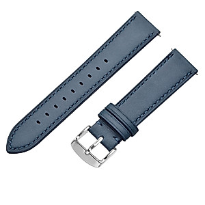 ANNEFIT Watch Band 17mm with Stainless Silver Buckle - Classic Oil Wax Leather Quick Release Watch Strap (Blue)