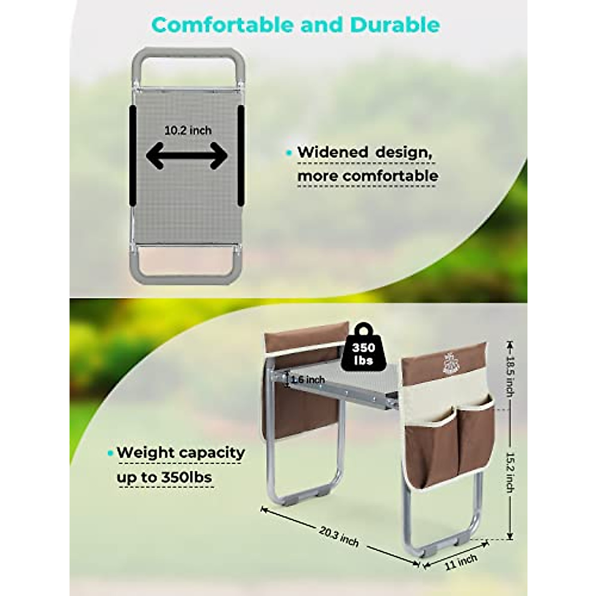 DEERFAMY Garden Stool, Garden Kneeler and Seat Load Capacity 350 Lbs, Folding Garden Chair for Kneeling and Sitting, Heavy Duty Kneeling Bench with Extra Kneeling Pad, 2 Tool Pouches, Digging Gloves