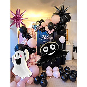 Pink Halloween Balloon Garland Arch Kit,130pcs Halloween Pink Black Silver Balloons With Starburst,Ghost,Bat Foil Balloons for Girl,Birthday,Baby Shower,Spooky One,Halloween Party Decorations