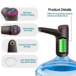 Ausxaron Water Dispenser for 5 Gallon Bottle, 2 Pack Portable Water Jug Dispenser, USB Charging Water Dispenser Pump, 5 Gallon Water Jug Pump for Home Kitchen Office - White and Black