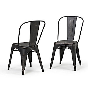SIMPLIHOME Fletcher Industrial Metal Dining Side Chair (Set of 2) in Distressed Black, Copper, Fully Assembled, For the Dining Room