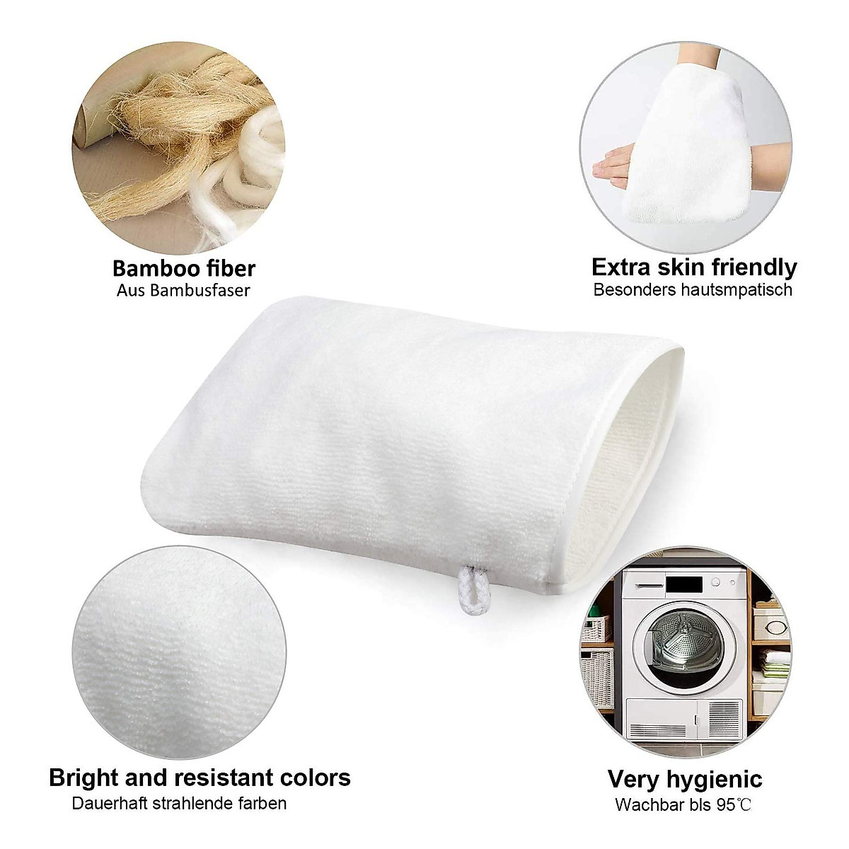 PHOGARY 10 Pack Microfiber Body Wash Mitts, Soft Face Mitten, Bath Spa Cloth, Reusable Makeup Remover Mitt Gloves, European Style Wash Cloth, 6×8 inch, White and Grey