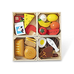 Melissa & Doug Food Groups - 21 Wooden Pieces and 4 Crates, Multi - Play Food Sets For Kids Kitchen, Pretend Food, Toy Food For Toddlers And Kids Ages 3+