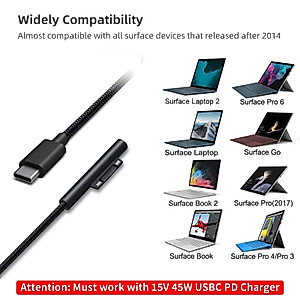 Sisyphy Male & Female USB C Charging Cable Bundle for Surface, 6ft Nylon Male Cable and 0.7ft Female Cable, Compatible for Microsoft Surface Pro7 Go2 Pro6 5/4/3 Surface Laptop1/2/3 & Surface Go
