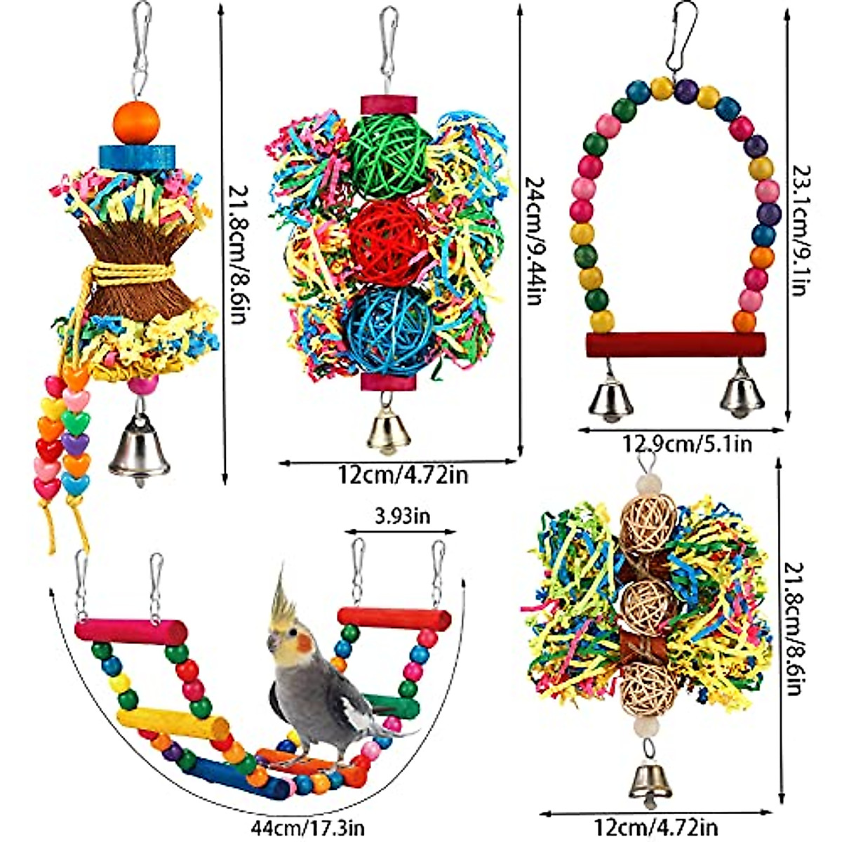 Bird Parakeet Toys Foraging Shredding Toys Parrot Cage Accessories Hanging Toys Bird Swing Bird Ladder for Parrots Lovebird Cockatiel Conure