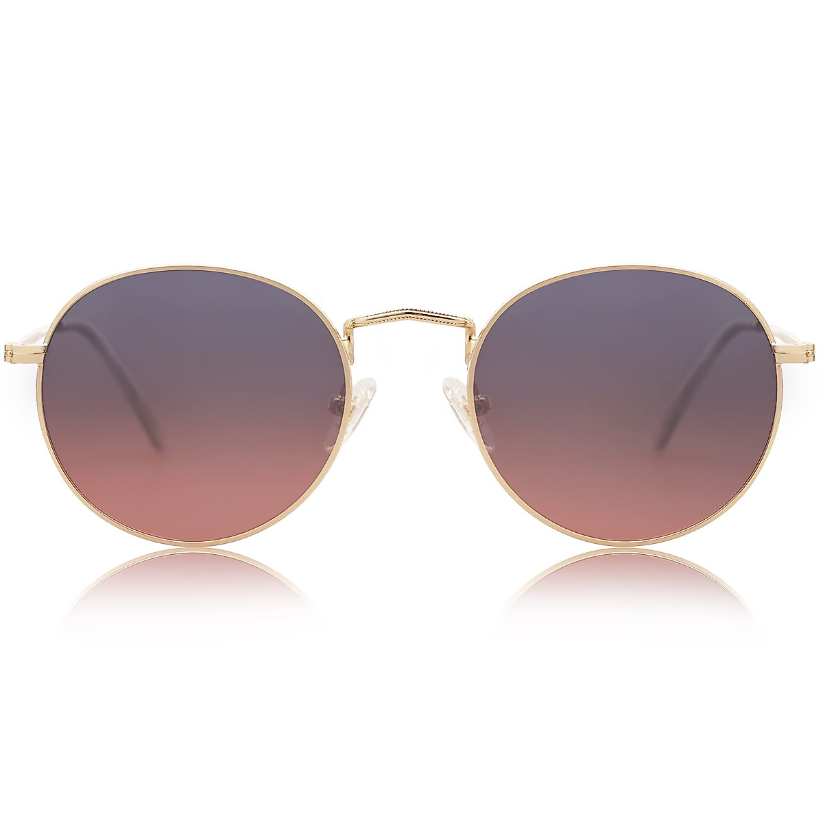SOJOS Small Round Polarized Sunglasses for Women Men Classic Vintage Retro Shades UV400 SJ1014, Gold/Grey&Pink