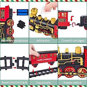 Letapapa Train Set, Christmas Train Sets for Under The Tree, Electric Train Toy for Boys & Girls, Toy Train w/Steam Locomotive, Tracks, Lights & Sound, for 3 4 5 6 7 8+ Year Old Kids