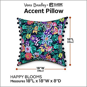 Vera Bradley by Classic Accessories Water-Resistant Outdoor Throw Pillow with Poms, 18 x 18 x 8 Inch, 2 Pack, Happy Blooms
