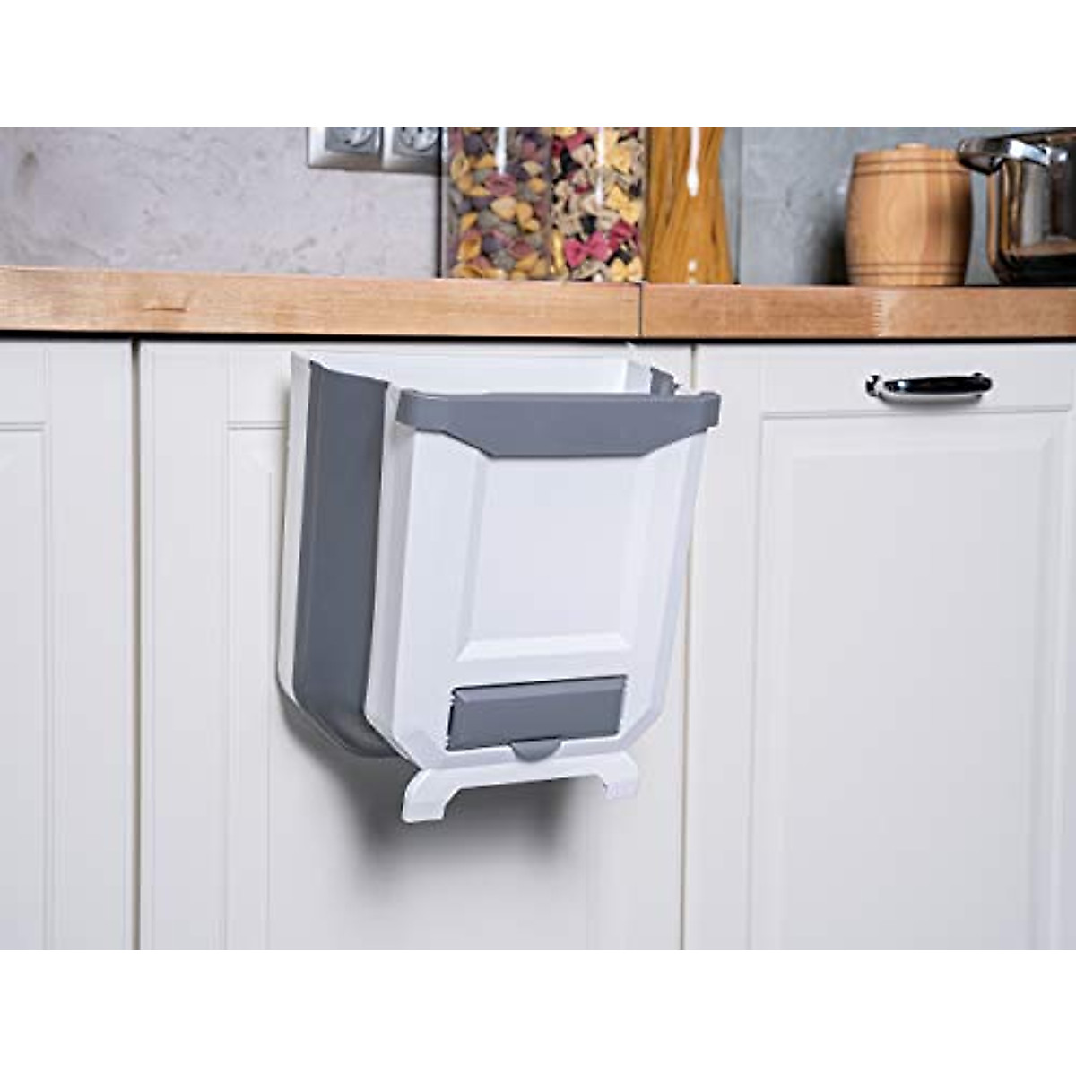 ARTHYS Hanging Trash Can for Kitchen Cabinet Door (White)