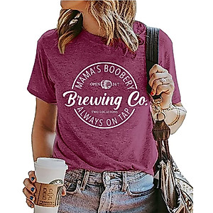 Mama's Boobery Always on Tap Shirt for Women Funny Letter Print Breastfeeding Tee Tops Humor Mother's Day Shirt Gift (M, Purple)