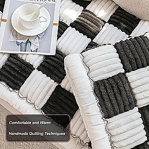 Funny Fuzzy Couch Cover,Funnyfuzzy Cream-Coloured Large Plaid Square Pet Mat Bed Couch Cover,Funny Fuzzy Pet Couch Cover, Cozy Plush Non Slip Couch Cover, Dog Couch Cover Protector (27.6x82.7 inch, D)