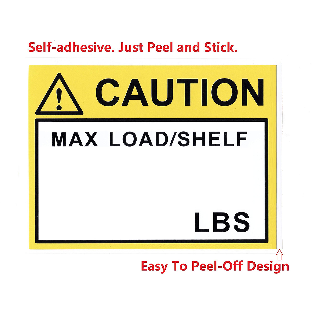 Pallet Rack Capacity Label, 3×4″ (76.2×101.6mm) Caution Max Load/Shelf LBS, Industrial Strength Warehouse Cross Beam Safety Warning Self-Adhesive PVC Sticker, British Unit, BU_A_1, Pack of 100 PCS