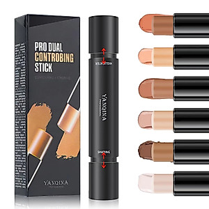 MEICOLY Cream Contour Stick Trio,Bronzer Highlighter Stick,2 in 1 Double Head Facial Repair Concealer Stick,3D Body Makeup Shading Trimming Stick,Smooth Gliding Face Illuminator Makeup,6 Colors