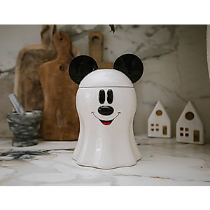 Disney Decorations Mickey Mouse Ghost Cookie and Candy Jar | Cute Ceramic Housewarming Gifts For Men And Women And Kids | Official Diseny Licensee | 1 Set