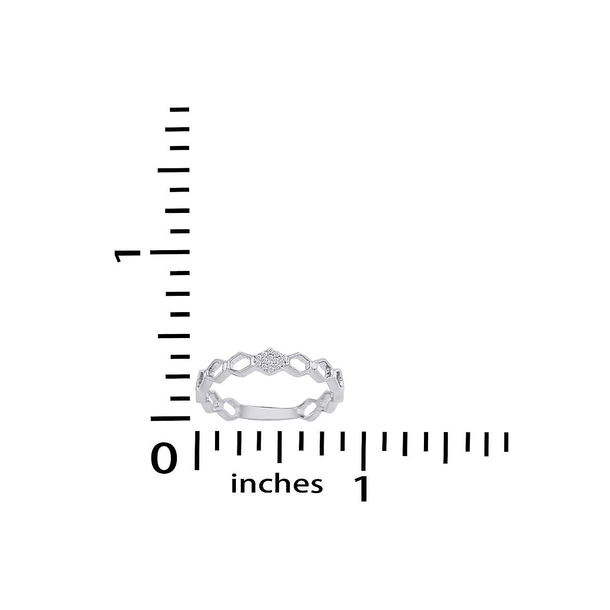 Aria Jewels Pave Diamond Hexagon Deco Minimalist Band Ring in 14K White Gold Over Sterling Silver for Women Ring Size - 8