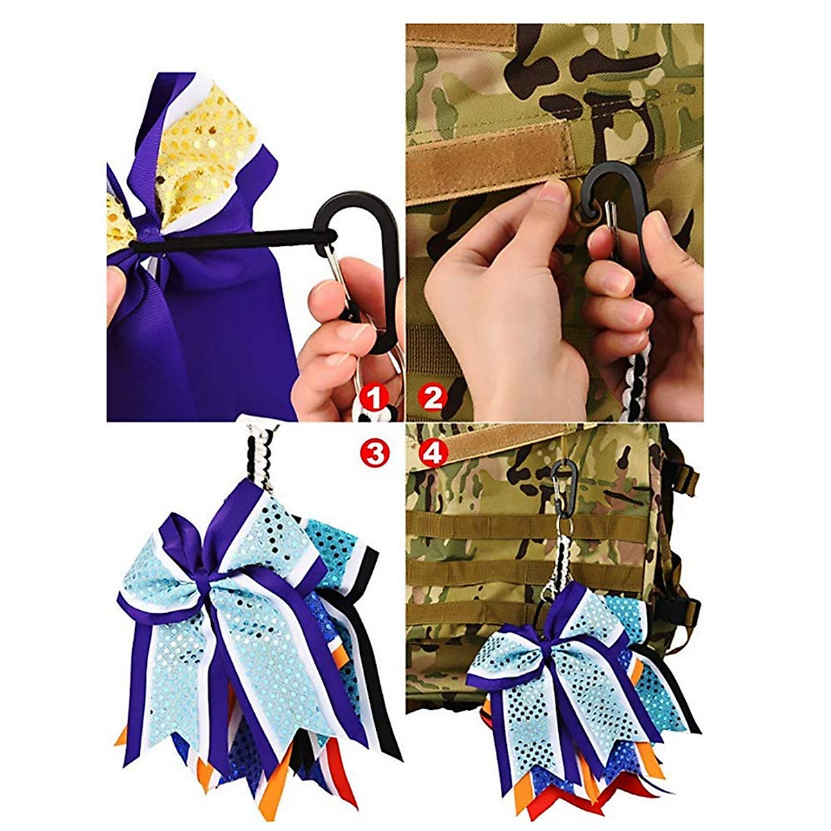 2 Pack Cheer Bows Holder, Paracord Cheer Bows Holder Paracord Keychain for Teen Girls Cheerleader Sports (Black and white)