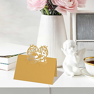 Ecrifrion Wedding Place Cards for Table Setting 50 Pack Hollow Heart-Shaped Love Birds Tent Place Cards Table Seating Name Cards for Wedding Party Engagement Anniversary Banquet Decoration