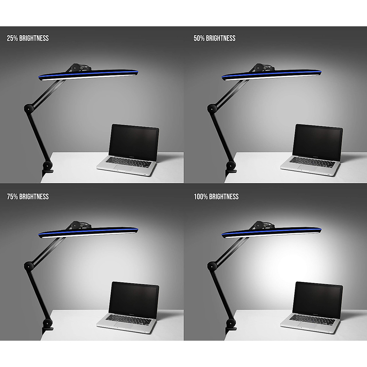 Neatfi XL 2,200 Lumens LED Task Lamp, 24W, 117 Pcs SMD LED, 23 Inches Ultra Wide Lamp, 4 Level Brightness Dimmable, Eye-Caring LED Lamp, Glare Free (Non-CCT with Clamp, Black)