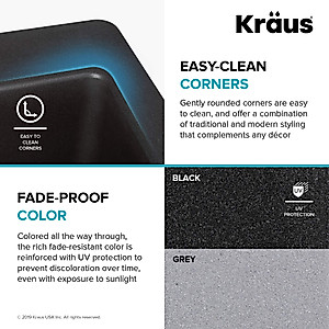 Kraus KGD-54GREY Forteza Granite Kitchen Sink, 33 Inch, Grey