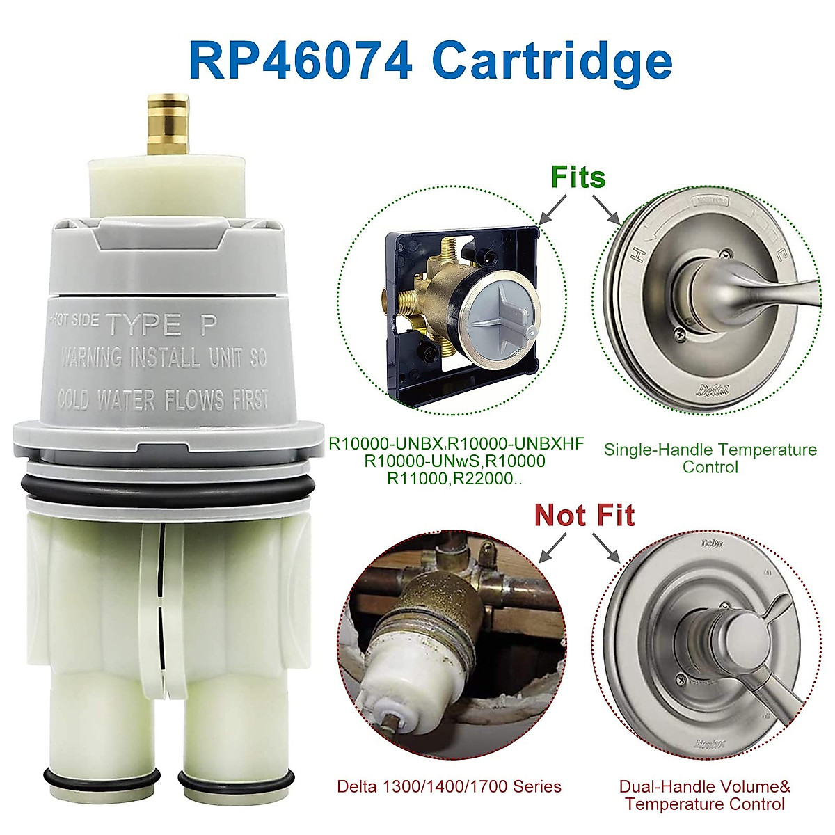 RP46074 Shower Valve Cartridge Assembly Compatible for Delta Shower and Tub 13/14 Series Faucet, Single-handle Delta Universal Valve Cartridge, Replacement for Delta Shower Cartridge.