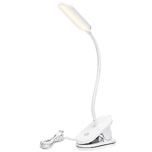 Aigostar Rechargeable Clip on Book Reading Light, Brightness Desk Lamp Touch LED Table Light with 3 Levels Dimmable,Built-in USB Cable,Long Lasting Portable Bed Bedside Clamp Light White