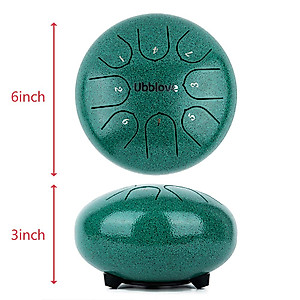Ubblove Steel Tongue Drum for Kids: 8 Notes 6 Inches Key of C Metal Steel Drums Instrument with Bag for Meditation, Yoga, musical education, zen tone (Green)