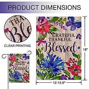 Hzppyz Grateful Thankful Blessed Thanksgiving Garden Flag, Decorative Small Outdoor Flag Flower, Rustic Burlap Christmas House Yard Flag Spring Outside Holiday Decoration Home Decor Flag 12.5 x 18