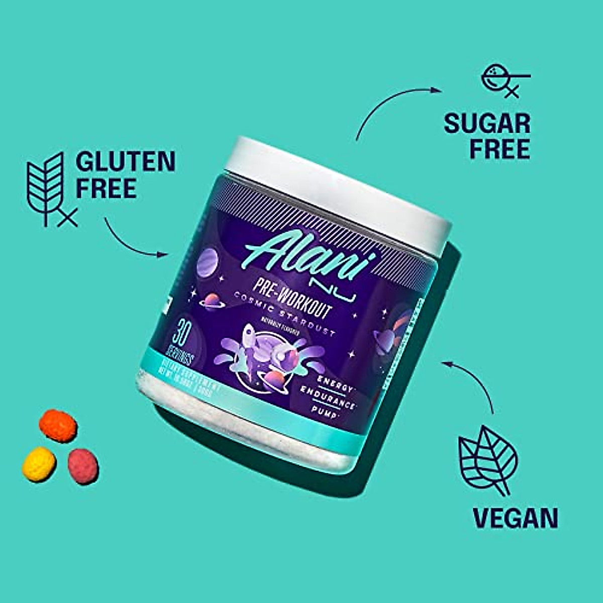 Alani Nu Pre Workout Supplement Powder for Energy, Endurance & Pump | Sugar Free | 200mg Caffeine | Formulated with Amino Acids Like L-Theanine to Prevent Crashing | Cosmic Stardust, 30 Servings