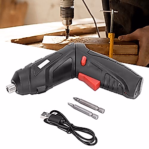 Portable Electric Screwdriver USB Rechargeable with 2pcs Bit Tool Set for Drilling Repair cordless screwdriver rechargeable screwdriver small electric screwdriver (Black 4.2V)
