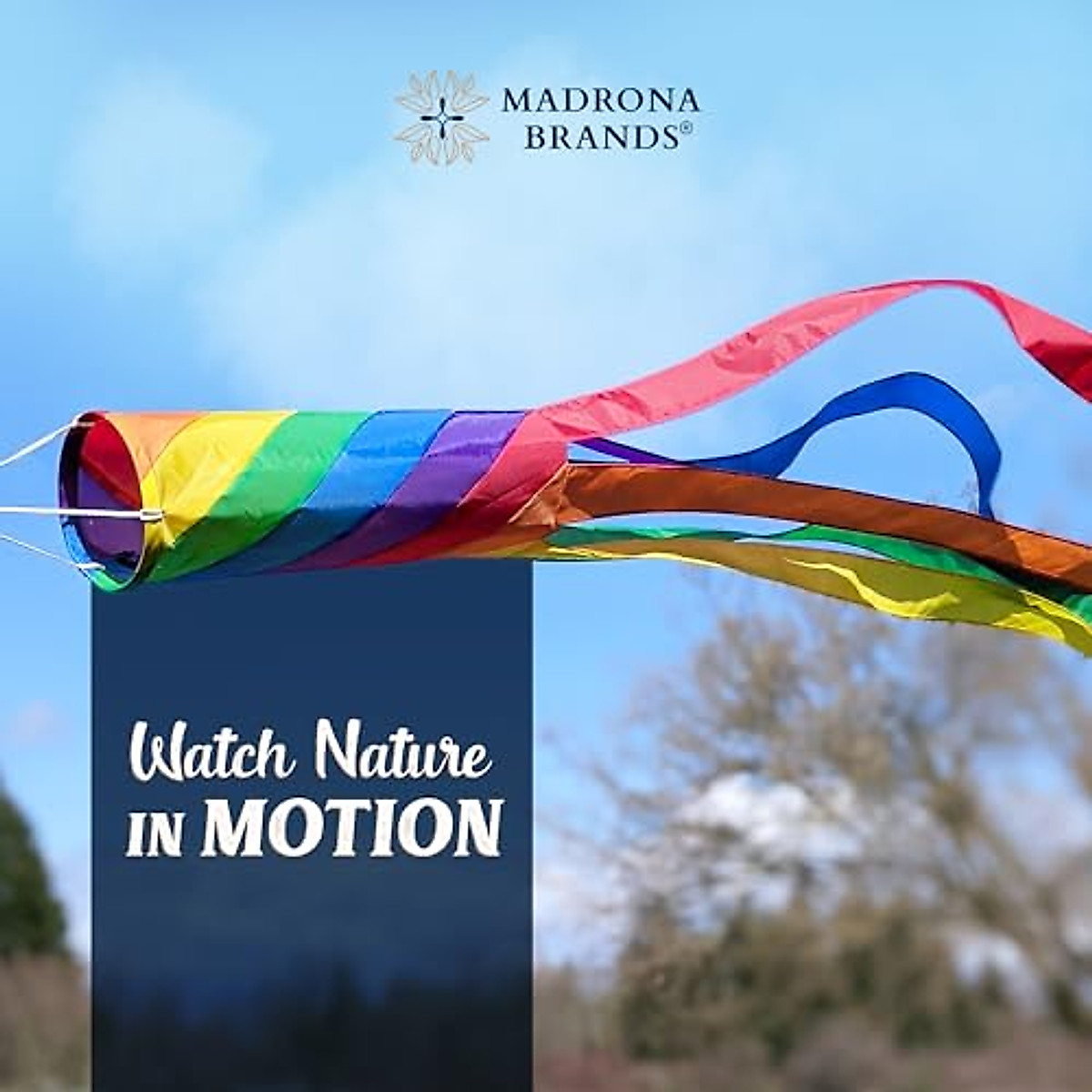 Madrona Brands Spiral Rainbow Windsock | Durable Outdoor Hanging Decoration | Yard, Garden, Deck, Patio and More | 60-Inch