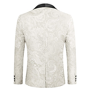 COOFANDY Men's Floral Tuxedo Jacket Luxury Embroidered Wedding Blazer Dress Suit for Party Dinner White