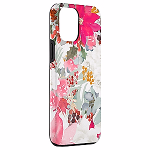 iPhone 13 Pro Max Cute Watercolor Red White Flowers Blooming Pattern Floral Case