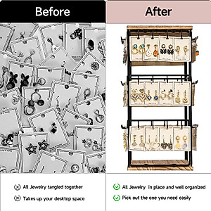 Yoimori Earring Holder Organizer,Earring Storage Organizer with Wood Base,48 Hooks Earring Rack for Women and Girls,Jewelry Organizer Stand for Displaying Ring,Earrings,Ear Stud,Bracelets