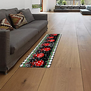 Kitchen Mat Rug Set of 2 Christmas Red Ball Winter Snow Black Buffalo Plaid Runner Rug Anti-Fatigue Comfort Memory Foam Standing Mat Non-Slip Floor Door Mat for Bathroom Bedroom 18x30in+18x60in