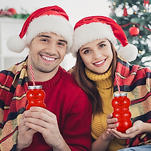 Sliner 20 Pack Christmas Plastic Juice Bottle 17 Oz Snowman Shaped Reusable Water Bottles with Lids and Straws Empty Milk Beverage Bottle Juicing Drink Containers for Christmas Party Favor Daily Use