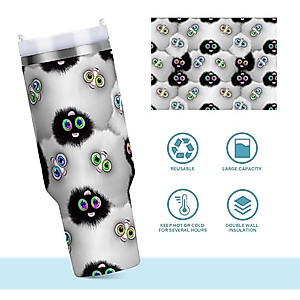 RPLIFE Cute Fun Vivid Black White Creatures 40oz Tumbler with Handle, Stainless Steel Water Bottle with Straw, Coffee Tumbler