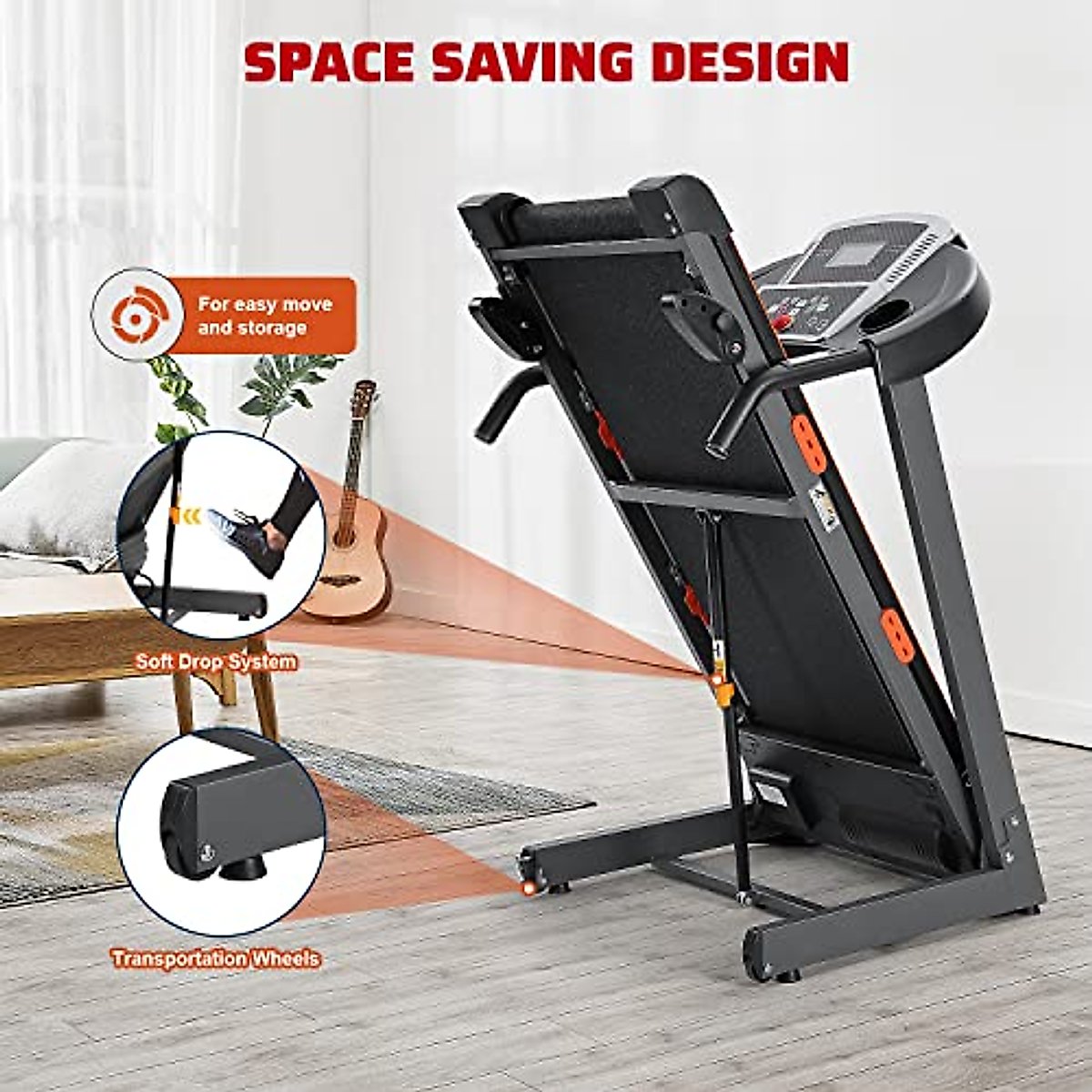 Treadmill for Home Folding Treadmill Running Machine Electric Treadmill with 3-Level Manuel Incline 15 Preset Training Programs on LCD Display and 2.5HP Power 8.5MPH Max Speed 220lbs Black