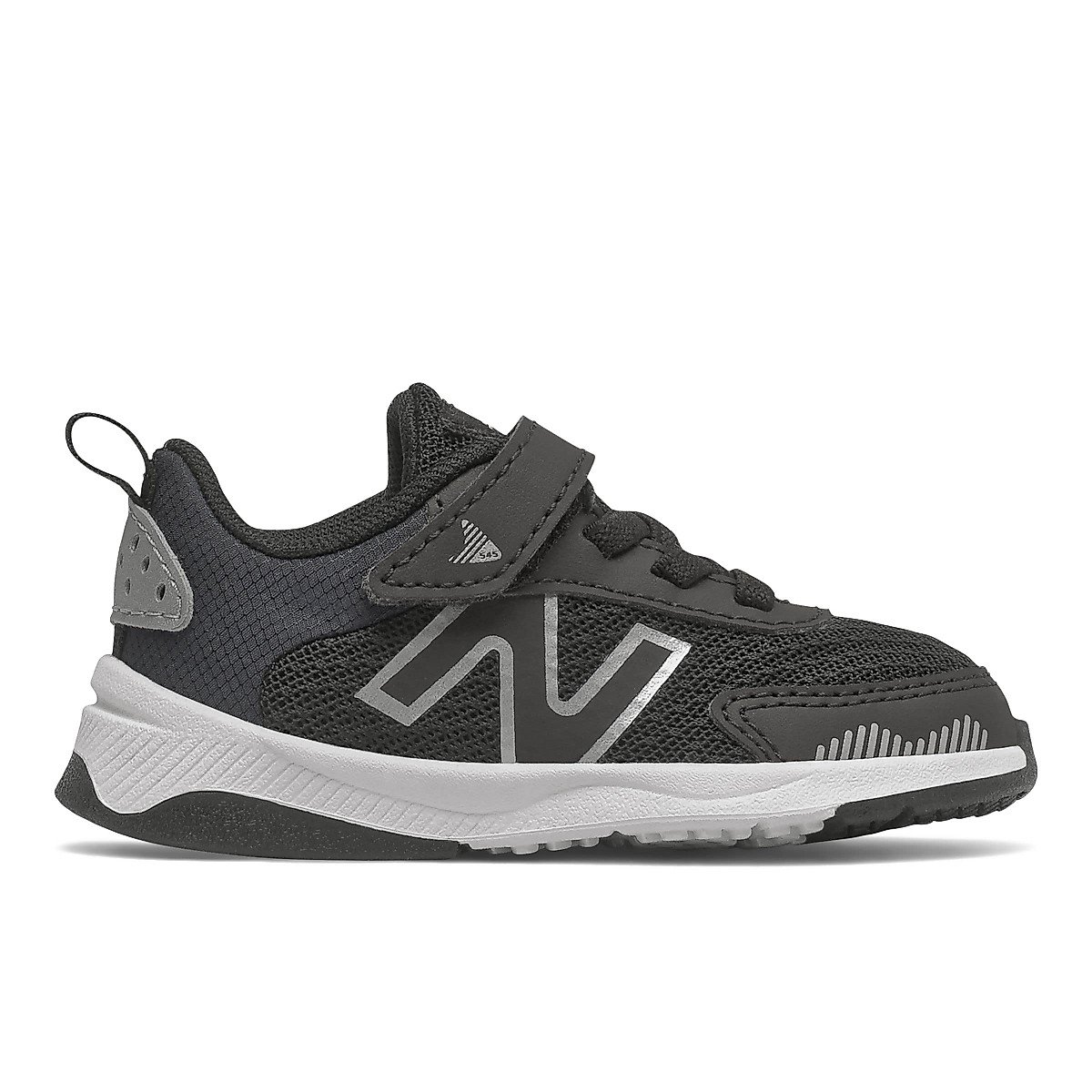 New Balance Kid's Dynasoft 545 V1 Hook and Loop Running Shoe, Black/White/Silver Metallic, 1 Little Kid