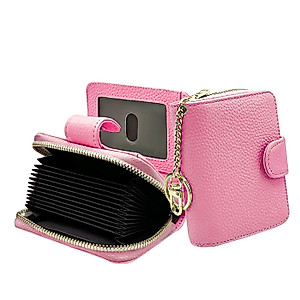 Beurlike Women's RFID Credit Card Holder Organizer Case Leather Security Wallet (Upgrade a (10 Accordion/Key Ring) - Pink)
