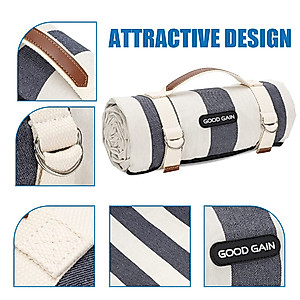 G GOOD GAIN Waterproof Picnic Blanket Portable with Carry Strap for Beach Mat or Family Outdoor Camping Party, Park Blanket for Grass Park, Hiking, Travel, Concerts (Denim Blue)
